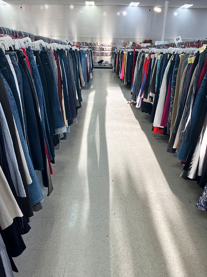 The denim aisle: where jeans go to find their forever homes. This isn't just shopping&mdash;it's adopting pants with character and history.