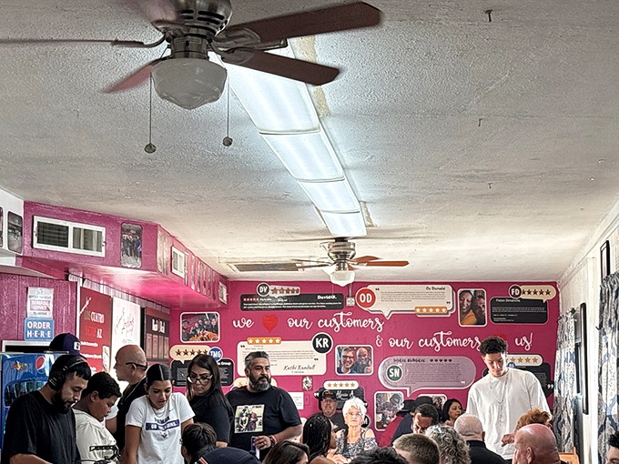 A packed house tells you everything you need to know&mdash;when locals line up against that pink wall, you've found the real deal.