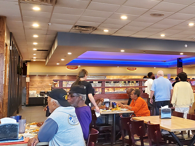 Where food dreams come true &ndash; diners enjoying the fruits of their buffet strategy while servers ensure no plate stays empty for long.