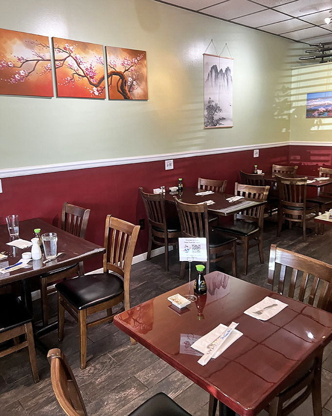 The dining room's two-tone color scheme creates a calm backdrop for the real stars &ndash; those vibrant, colorful dishes that will soon grace your table.