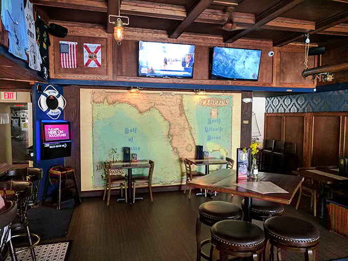The dining area's vintage Florida map isn't just decor&mdash;it's where locals point out their favorite fishing spots to impressed visitors.