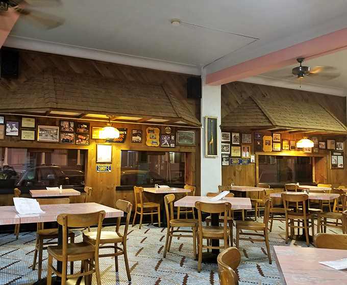 Evening light bathes the dining room in a warm glow, illuminating decades of conversations had over exceptional sandwiches. If these walls could talk, they'd probably be too busy eating.