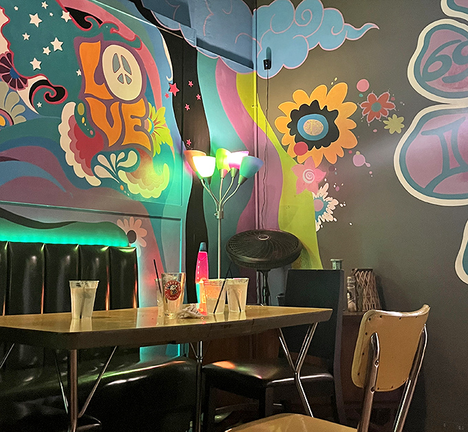 Beneath psychedelic murals proclaiming "LOVE," diners experience what might be Ohio's most groovy pizza communion.