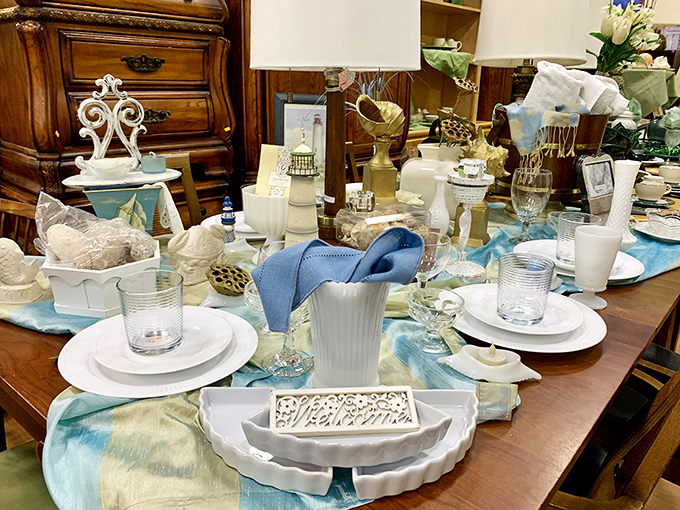 Not just a table setting&mdash;it's an entire dinner party narrative waiting to unfold, complete with that milk glass piece your aunt always coveted.