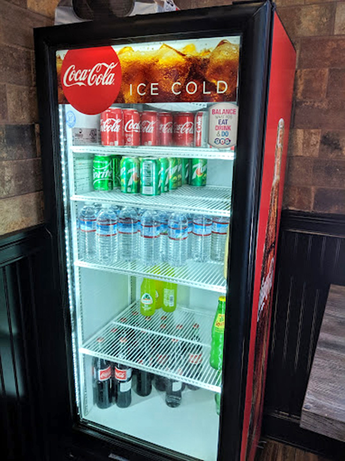 Cold beverages awaiting their moment. Like backstage performers ready to complement the headlining burgers, these drinks stand at attention.