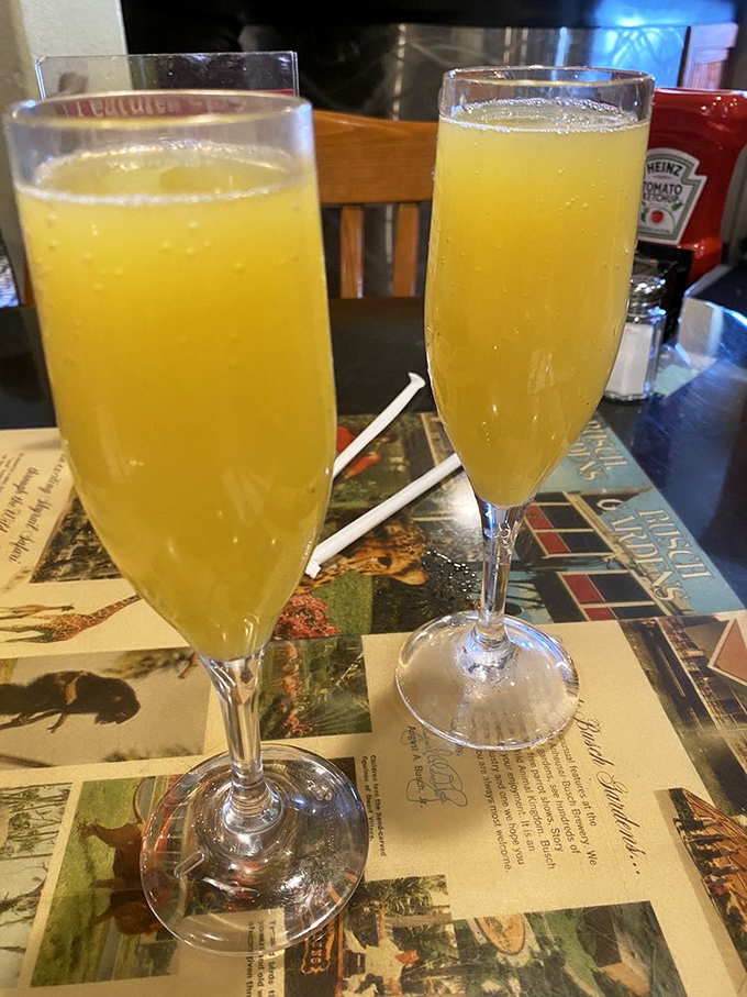 Weekend mimosas at Trip's &ndash; because sometimes orange juice needs to live a little and your breakfast deserves a standing ovation.