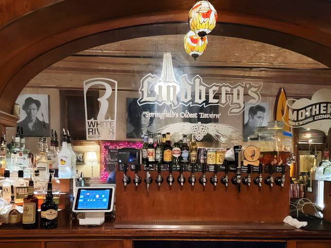 Behind this bar, Springfield's oldest tavern showcases its liquid credentials with a tap lineup that tells the story of Missouri's brewing renaissance.