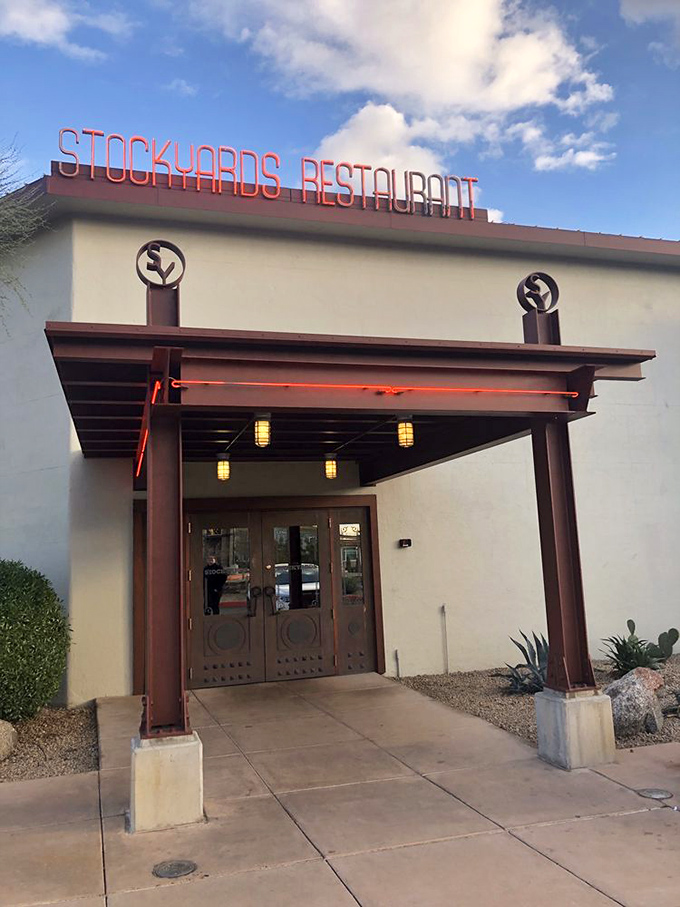 This entrance whispers "serious steakhouse" while shouting "welcome home" &ndash; the perfect combination for hungry souls.