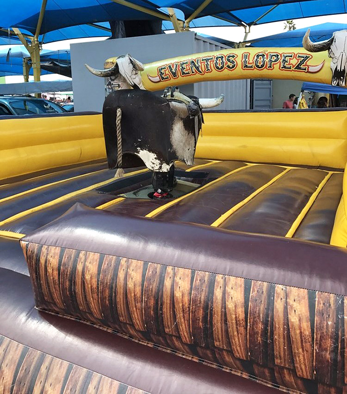 The mechanical bull experience brings rodeo thrills to market-goers. It's where your $38 budget takes a brief detour into Wild West fantasy.