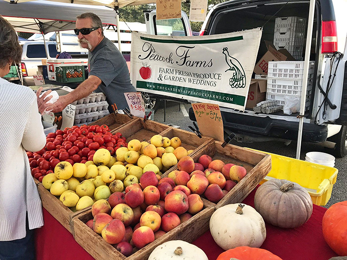 The farmers market showcases nature's candy store&mdash;where peaches blush and apples shine without needing Instagram filters.