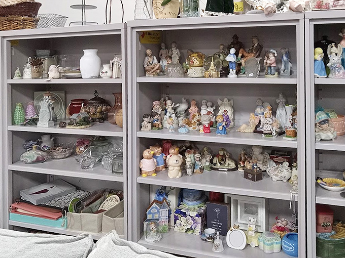 A miniature museum of memories. These figurines once adorned mantels and curio cabinets, silently witnessing decades of family gatherings.