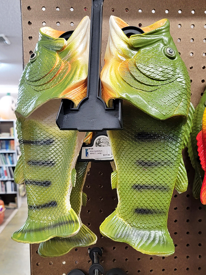 Fish sandals: for when you want your footwear to make both a splash and a statement. Beach fashion that's definitely not swimming upstream.
