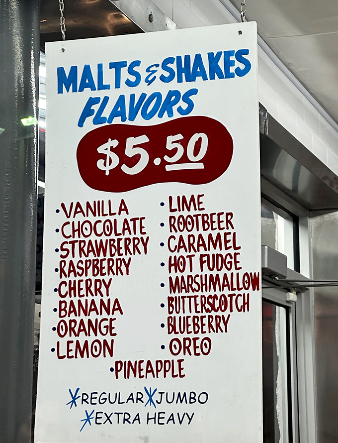 Flavor choices that would make Baskin-Robbins weep with envy, displayed with old-school pride.