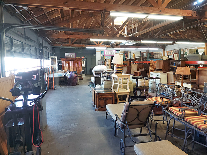 Furniture department extraordinaire &ndash; where mid-century meets contemporary in a dance of form and function under exposed wooden beams.