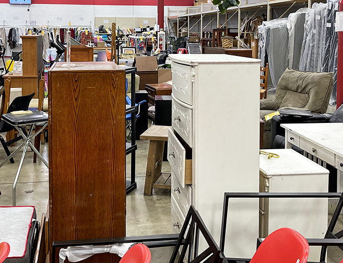 Furniture pieces stand like patient candidates for home makeover shows, each with renovation potential.