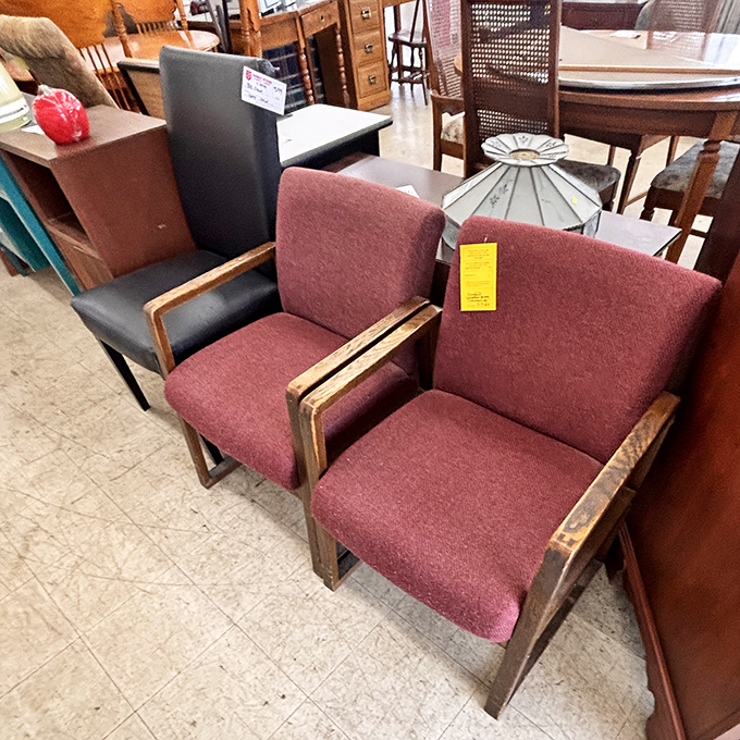 Mid-century chairs that Mad Men's Don Draper would approve of, waiting for their next starring role.