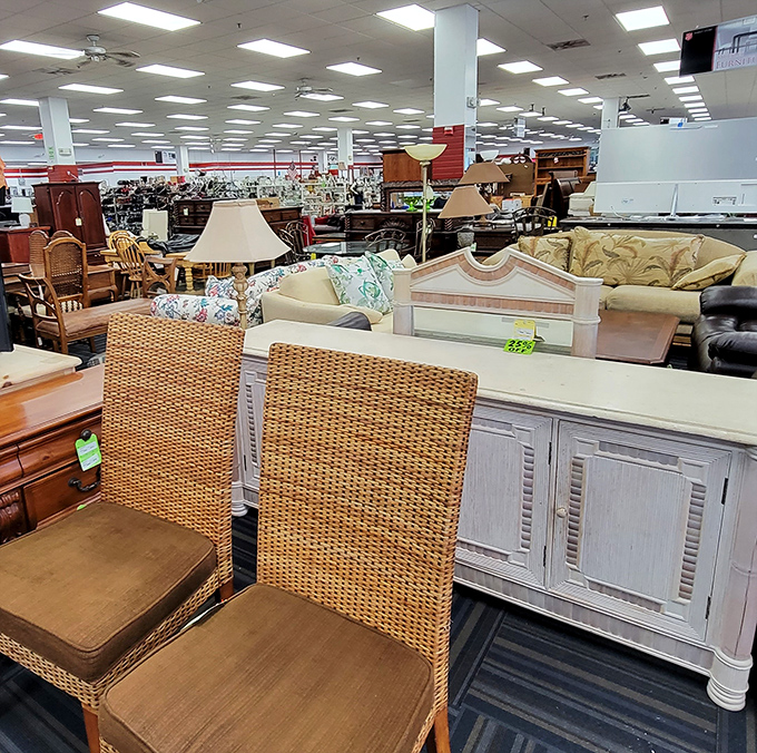 The furniture section: where mid-century treasures hide among 90s relics. That wicker chair could be the statement piece your sunroom never knew it needed.