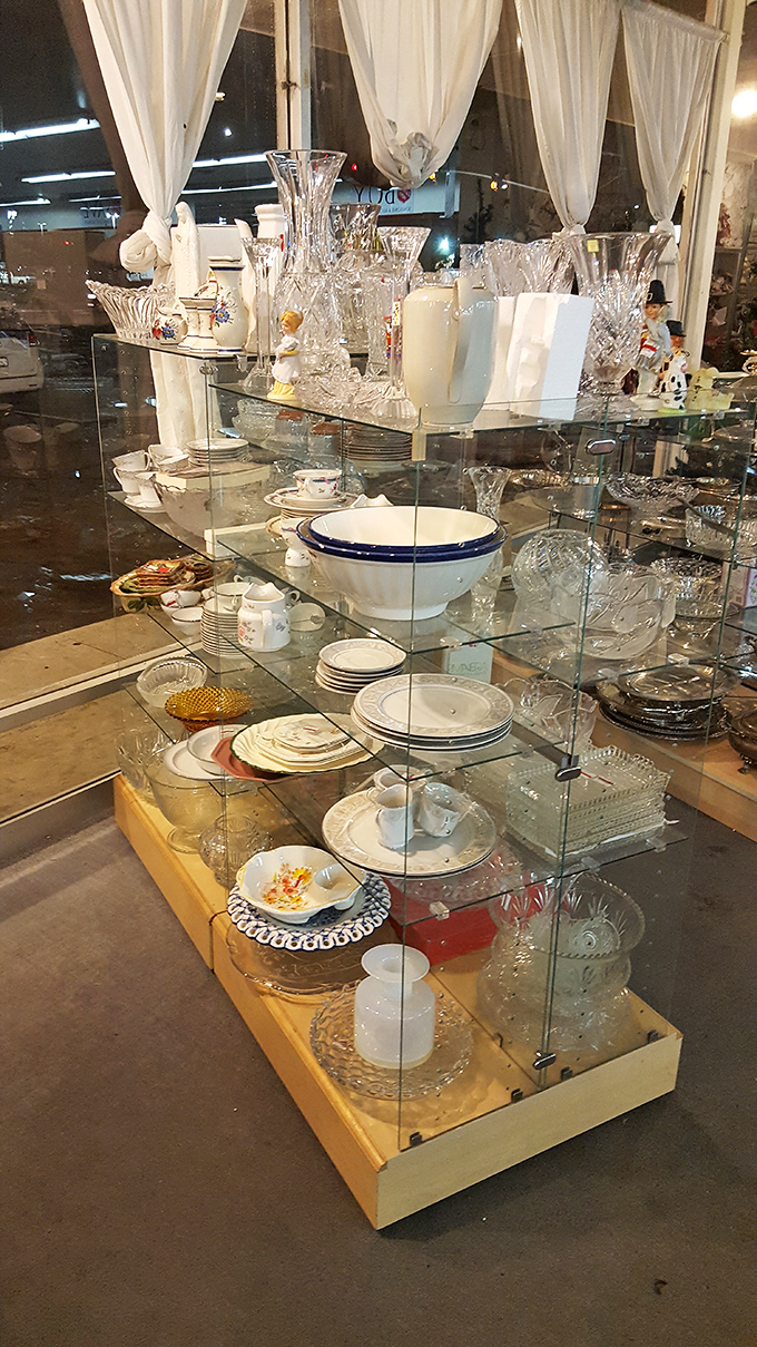 Crystal and china that would make your grandmother swoon, displayed with the care of a high-end department store, minus the heart-stopping prices.