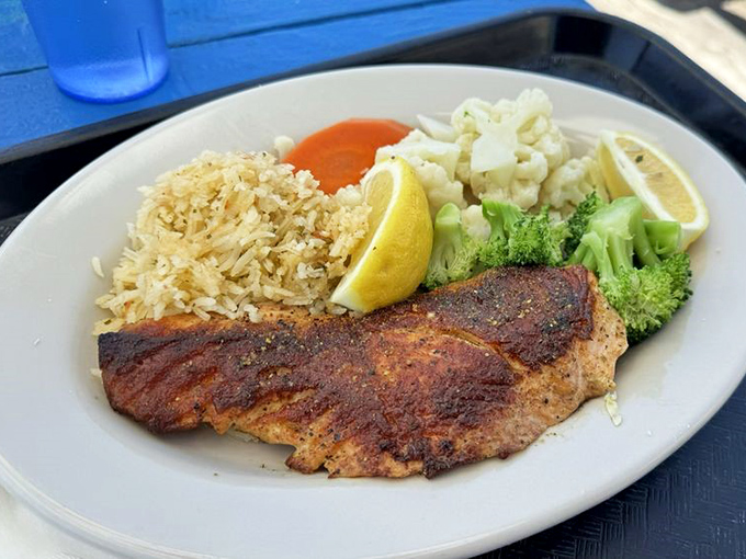 Blackened salmon with the perfect sear&mdash;proof that sometimes the best seasoning is a hot grill and respect for great ingredients.