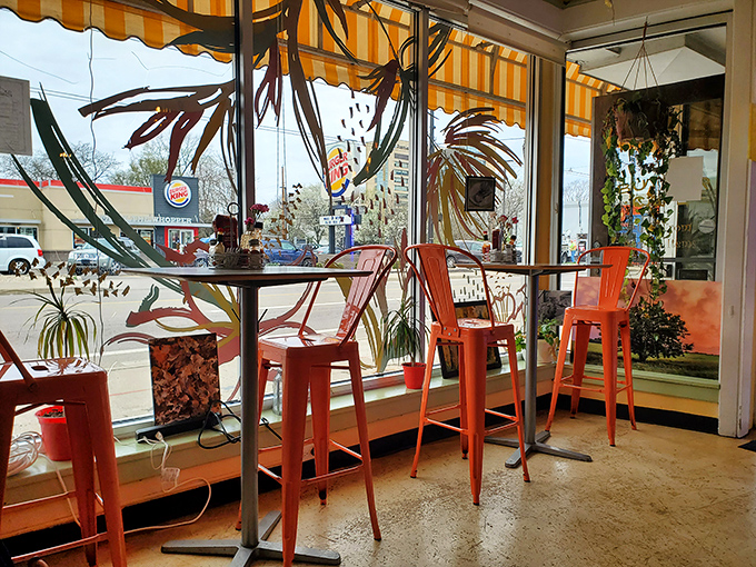 Those bright orange chairs by the window aren't just seating&mdash;they're front-row tickets to the best breakfast theater in town.