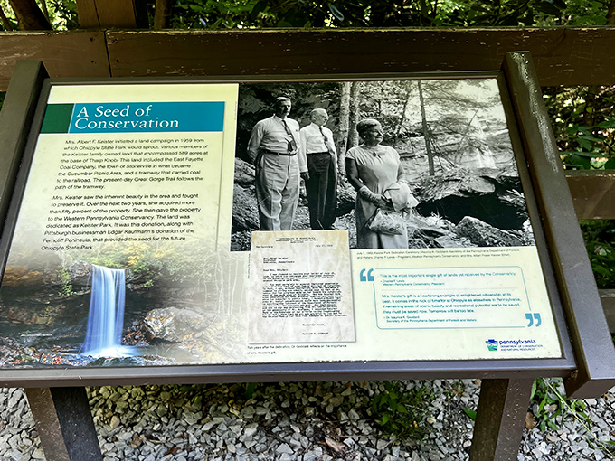 History meets nature: This interpretive display reveals how conservation efforts preserved this slice of Pennsylvania paradise for generations to enjoy.