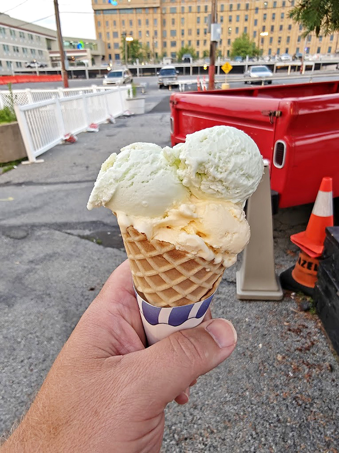Homemade ice cream that makes grown adults smile like children. Two scoops of nostalgia in a cone, best enjoyed while making "mmm" noises.