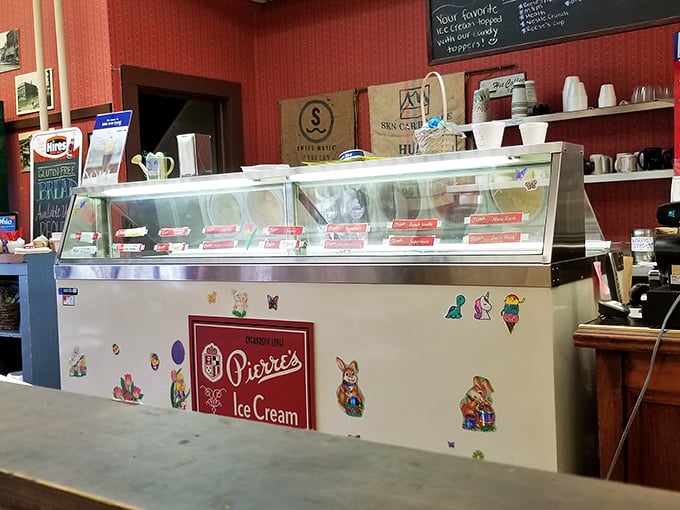 The ice cream bar showcases frozen treasures waiting to become your next favorite indulgence.