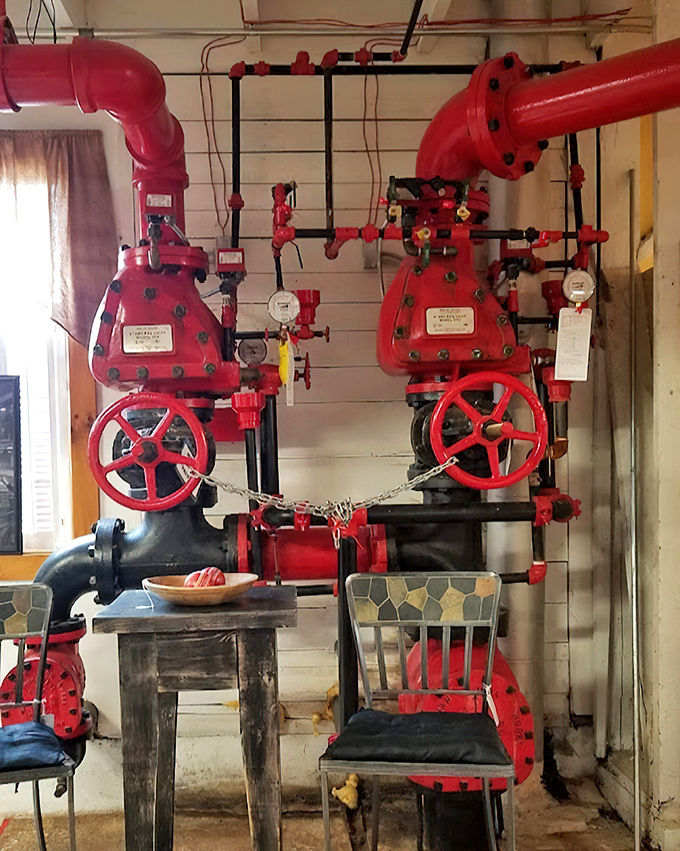 These magnificent fire-engine red industrial valves and pipes have found an unlikely second act as functional industrial art.