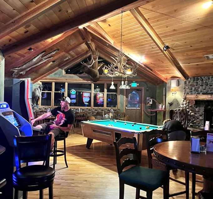 Wooden beams, pool table, and rustic charm—Mac's after-hours space proves that good times don't stop when breakfast service ends.