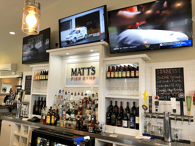 The bar at Matt's Fish Camp isn't just well-stocked&mdash;it's a shrine to liquid happiness, with local brews on tap and spirits waiting to complement your seafood feast.