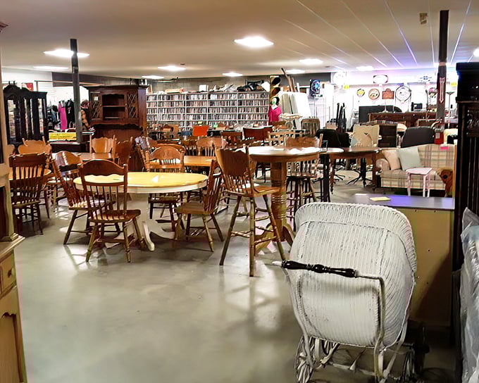 Wooden furniture arranged in room-like vignettes invites you to imagine these pieces in your own home, telling your family's next chapter.