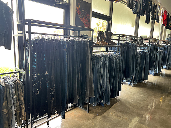 Denim for days&mdash;organized by size rather than scattered in chaotic piles. Finding your perfect pair here is less archaeological dig, more pleasant shopping experience.