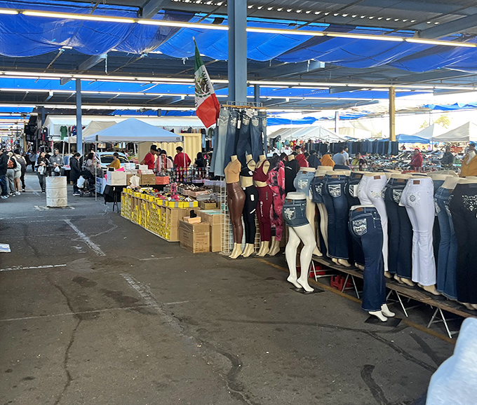 Denim boulevard stretches before you, with mannequin legs modeling the latest in "everything old is new again" fashion trends.