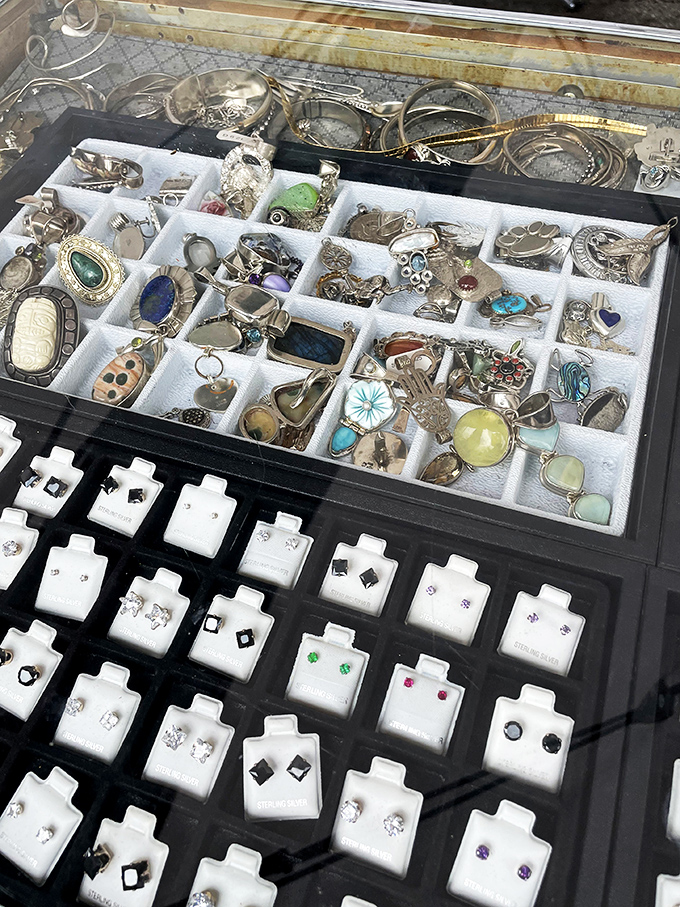 Jewelry displays sparkle like pirate treasure, offering glamour without the need for a treasure map.