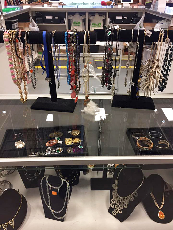 Necklaces dangle like colorful fishing lures, tempting shoppers to add affordable sparkle to their jewelry boxes.