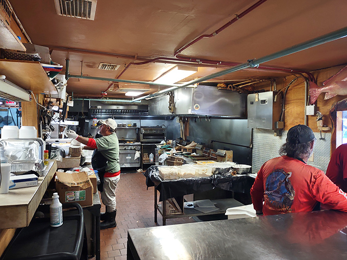 Where the magic happens! This no-nonsense kitchen turns the day's catch into memories you'll be talking about for weeks.