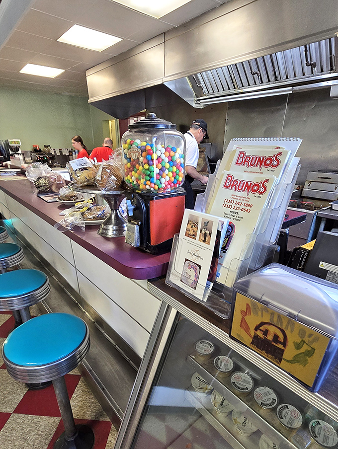 Where the magic happens &ndash; Bruno's kitchen counter offers a front-row seat to breakfast theater, complete with a gumball machine for dessert.