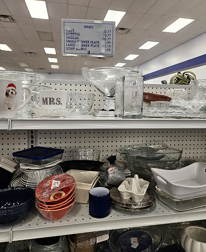 Kitchen treasures await new homes. That Mrs. mug might have lost its Mr., but it's ready to join your morning coffee ritual.