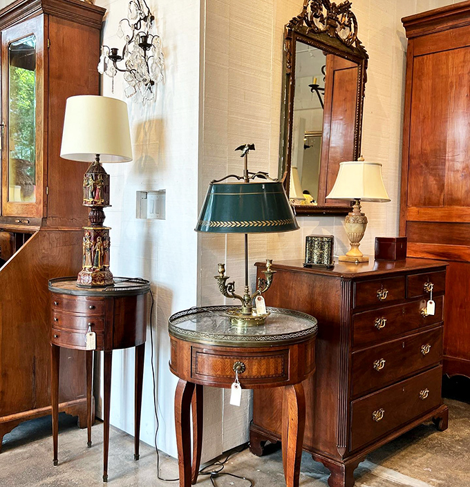 A symphony of wood tones and classic shapes creates a vignette that would make any interior designer's heart skip a beat.