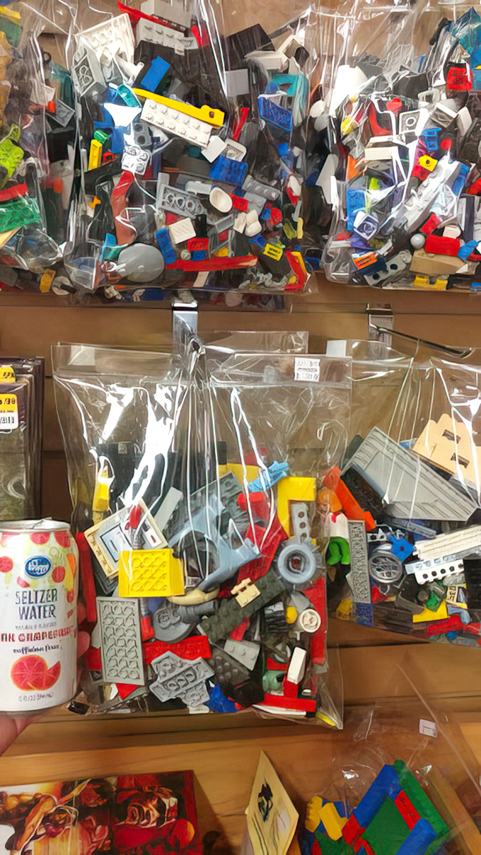 Lego blocks in clear bags&mdash;architectural dreams sold by the pound, proving creativity doesn't need instructions or matching pieces.