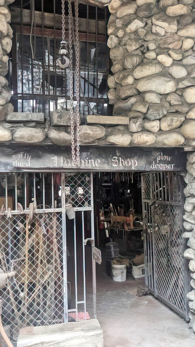 "Machine Shop" reads the sign, but "Imagination Workshop" might be more accurate. Tools of yesterday await their next creative transformation.