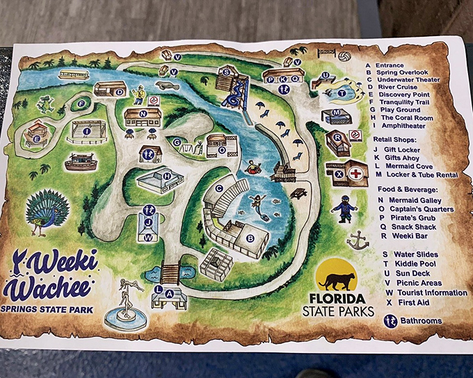 This charming hand-drawn map looks like something from a storybook adventure. X marks the spot where mermaids and memories await.