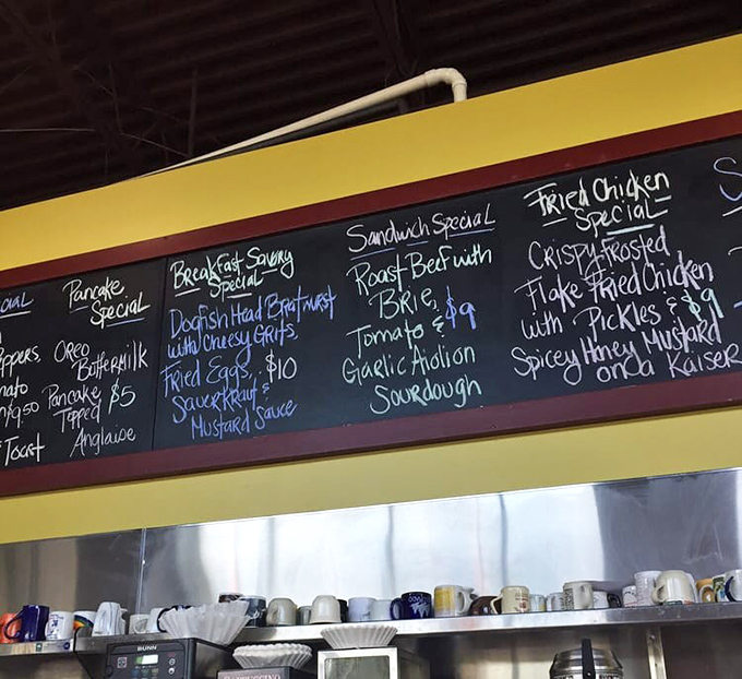 The specials board&mdash;a daily love letter to breakfast enthusiasts. Those blue chalk specials might just be the highlight of your morning.