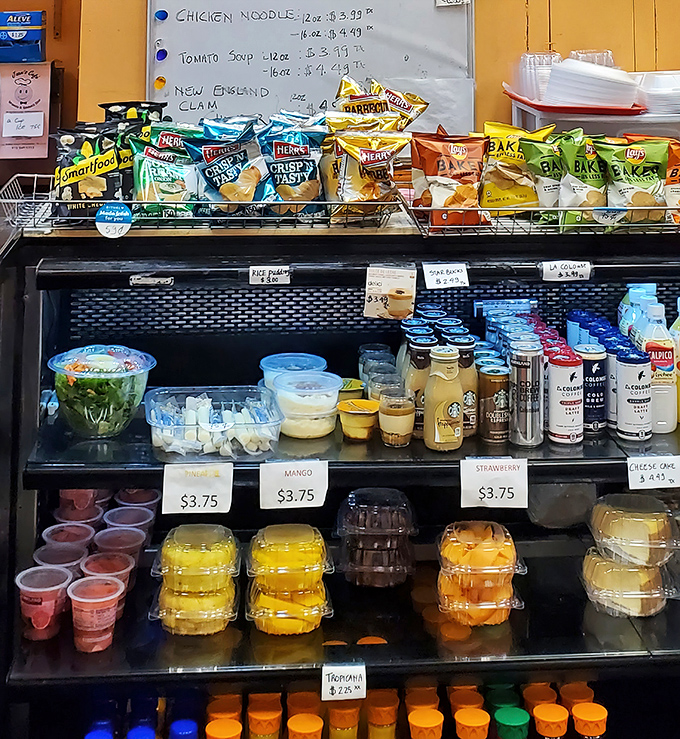 The refrigerated case offers a rainbow of puddings and fruit cups&mdash;because sometimes dessert is non-negotiable, even at lunch.