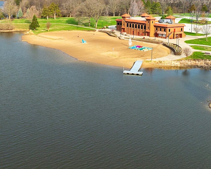 Lake Storey's beach and pavilion offer summer recreation without the coastal price tag, proving you don't need an ocean to build sandcastles or memories.