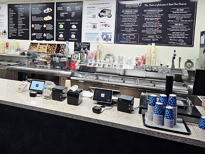 The counter where dreams come true and decisions get real. "One scoop or two?" might be life's most consequential question.