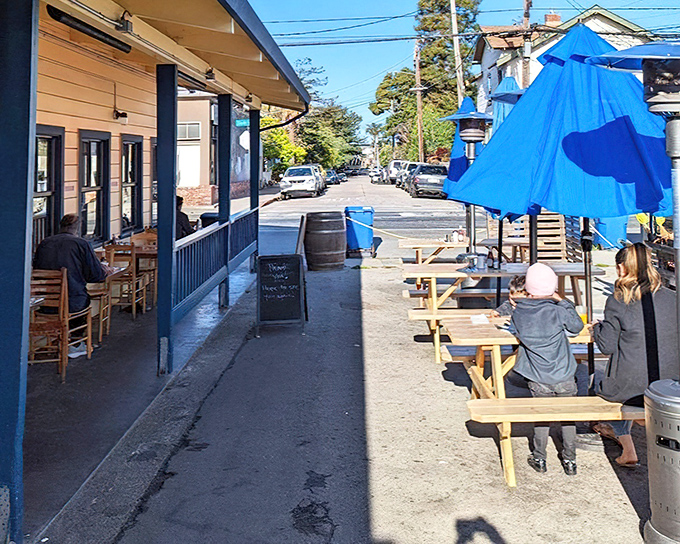 The outdoor seating area &ndash; where Santa Cruz locals debate surf conditions while demolishing plates of breakfast perfection.