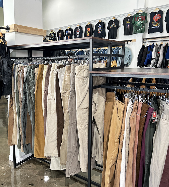 Pants organized by size and style make finding the perfect fit easier than most retail experiences.