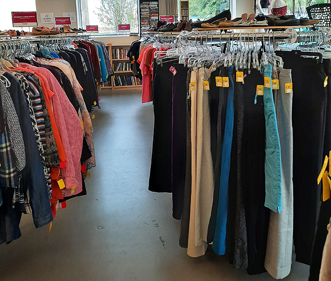 The pants section offers a United Nations of denim – different colors, styles, and sizes peacefully coexisting on a single rack.