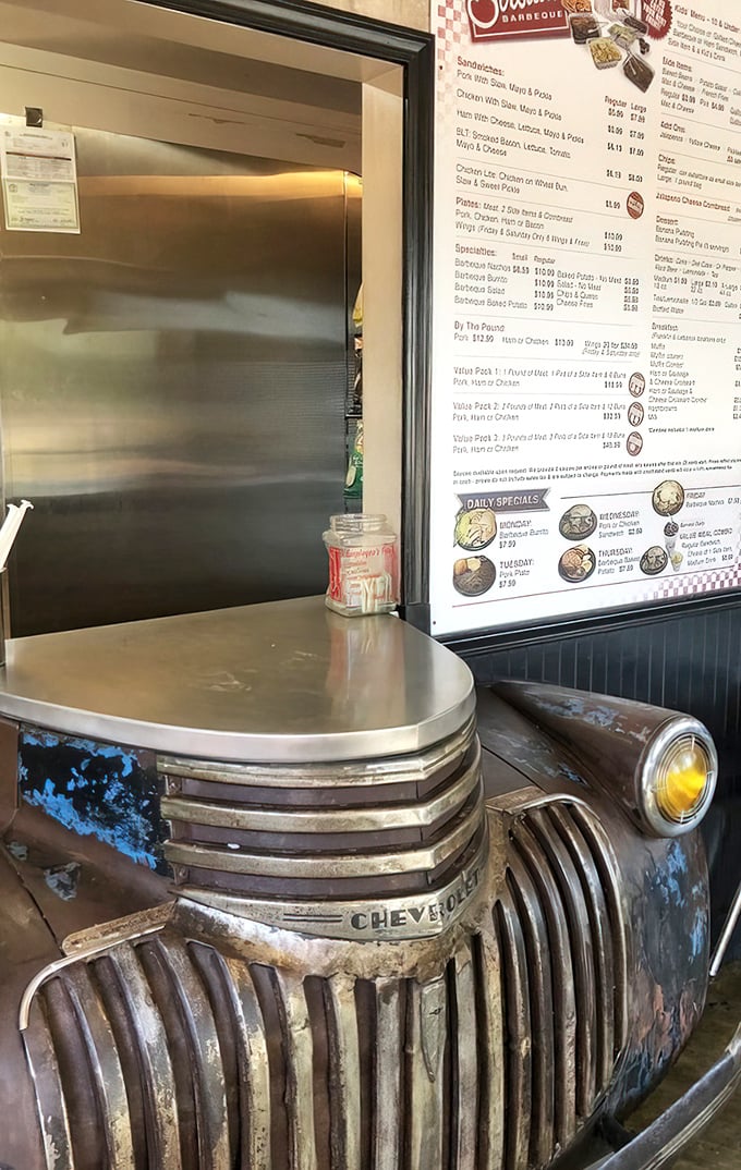 Where barbecue dreams come true. This pickup window might look ordinary, but it's actually a portal to smoked meat paradise.